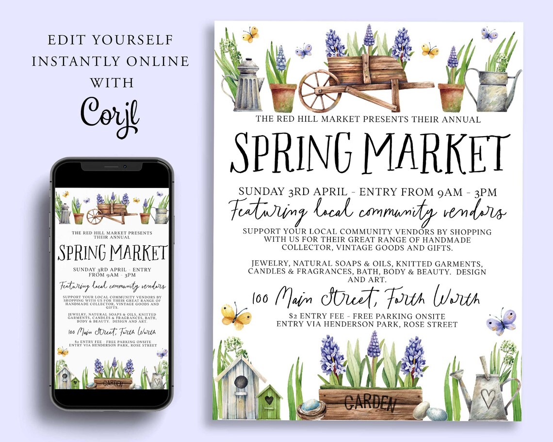Editable SPRING MARKET Flyer Template, DIY Fundraiser, Community Fair ...