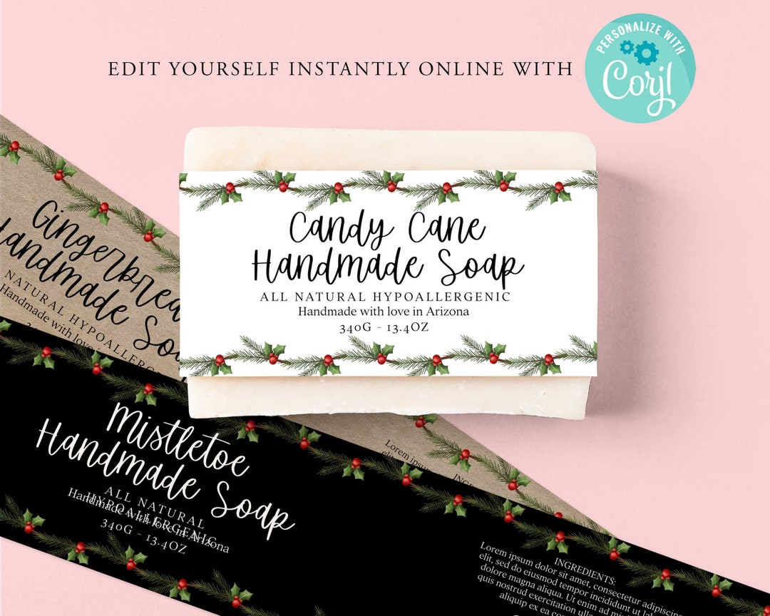 CHRISTMAS Editable Soap Label, Handmade Custom Soap, DIY Soap Label ...
