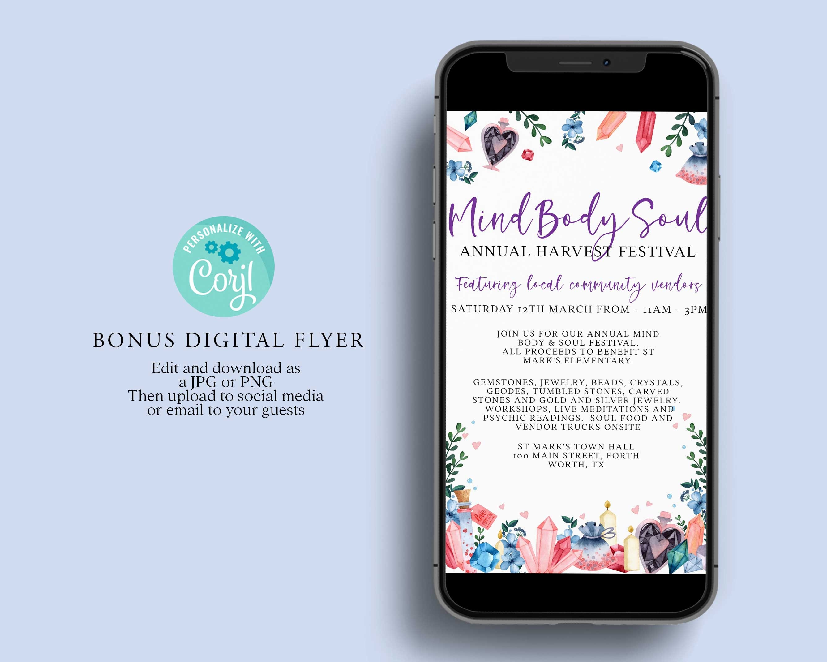 Editable MIND BODY SOUL Flyer Template, Diy Event Poster, Crystals ...