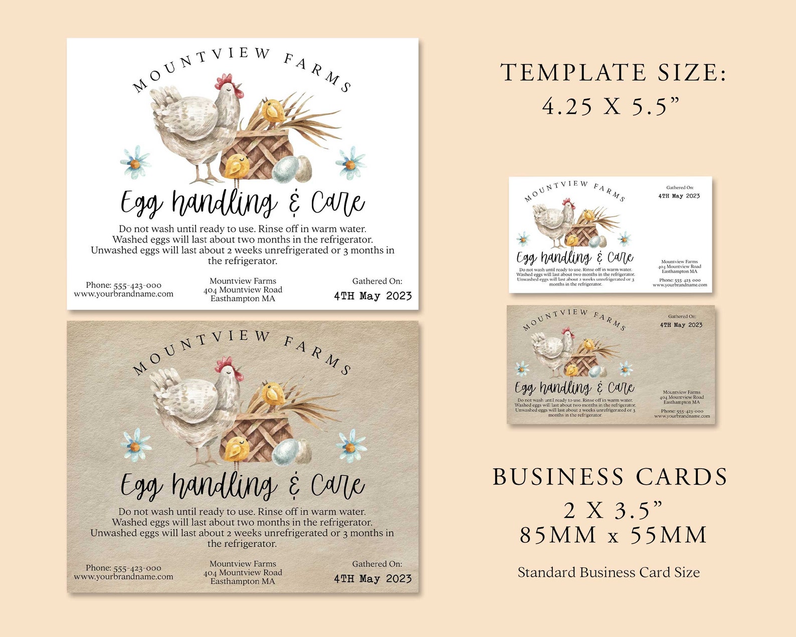EGG HANDLING Instruction Card Template, Fresh Egg Care Label, Egg ...