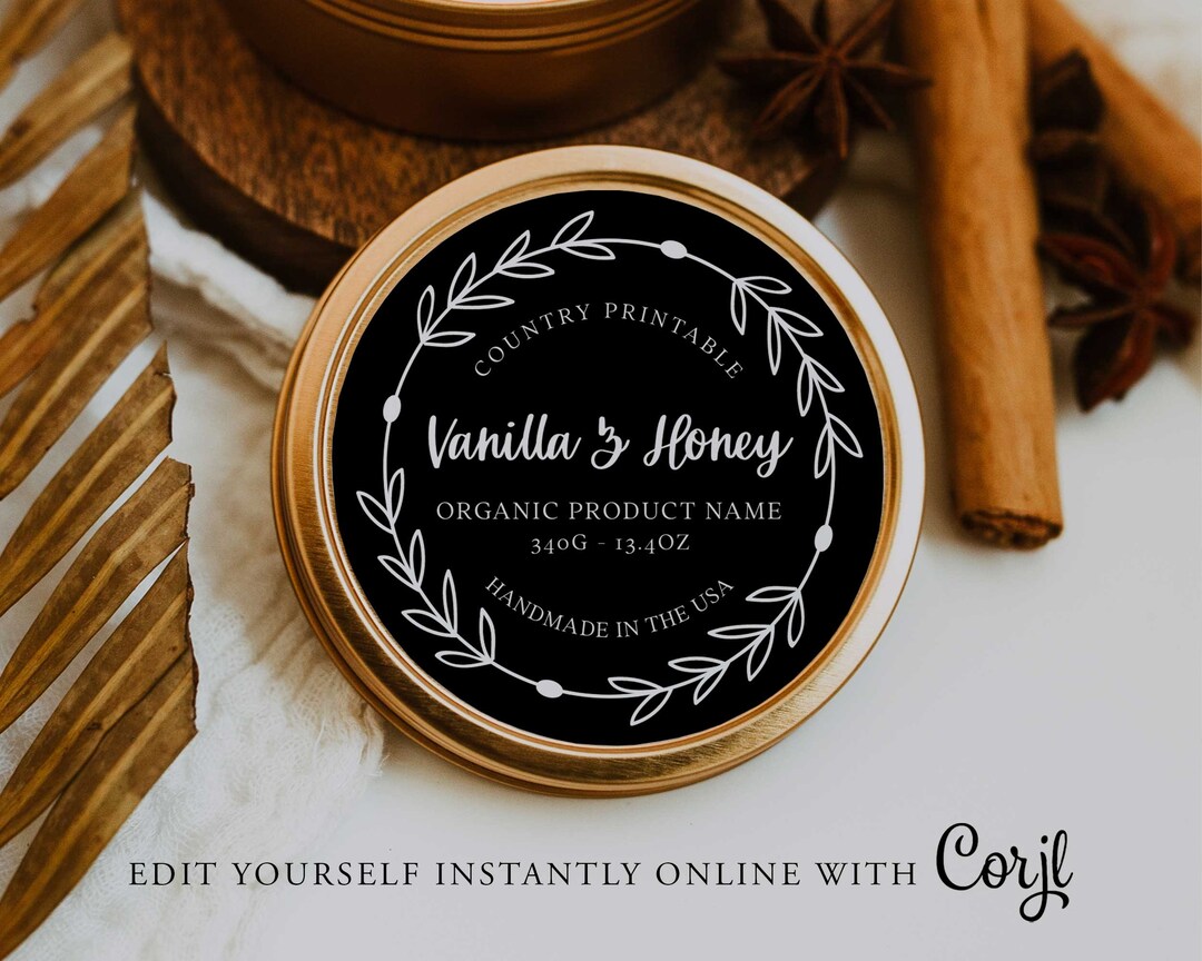 Round WREATH Editable Product Sticker, ORGANIC Custom Product Label, 3 ...