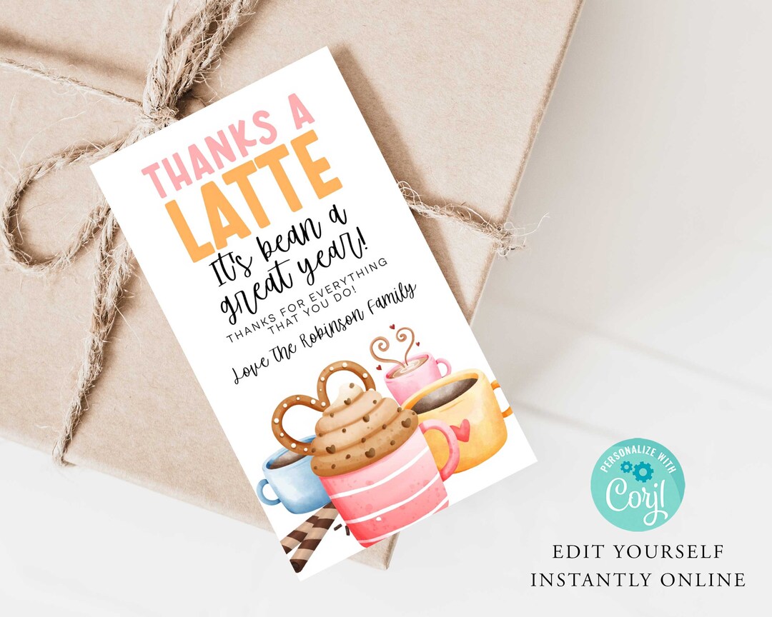 LATTE Appreciation Gift Tag, Teacher, Friends, Mothers Day, Valentine ...