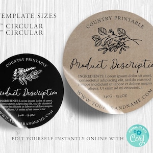Round FLORAL Editable Product Sticker, ORGANIC Custom Product Label, 3 ...