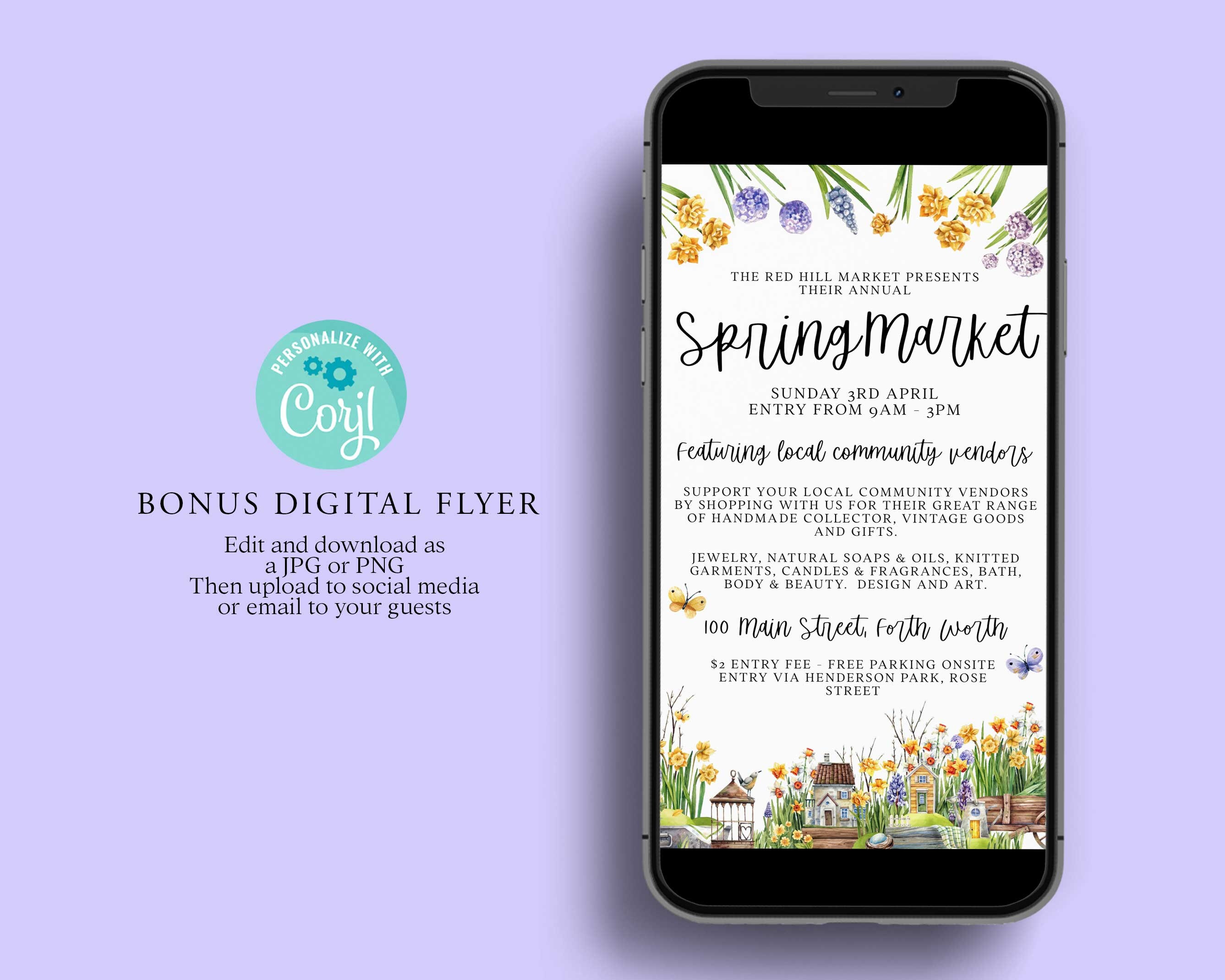 Editable SPRING MARKET Flyer Template, DIY Fundraiser, Community Fair ...