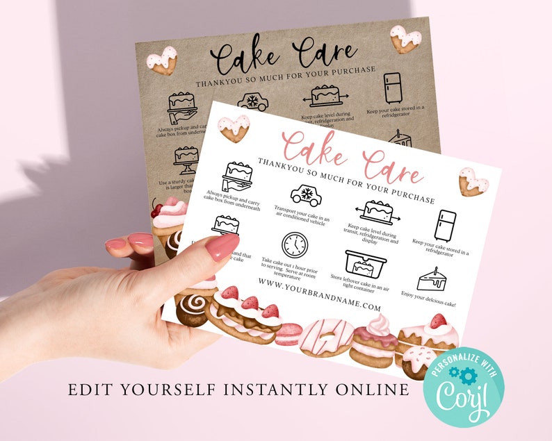 CAKE Care Card EDITABLE Template Wedding Cake Cards - Etsy
