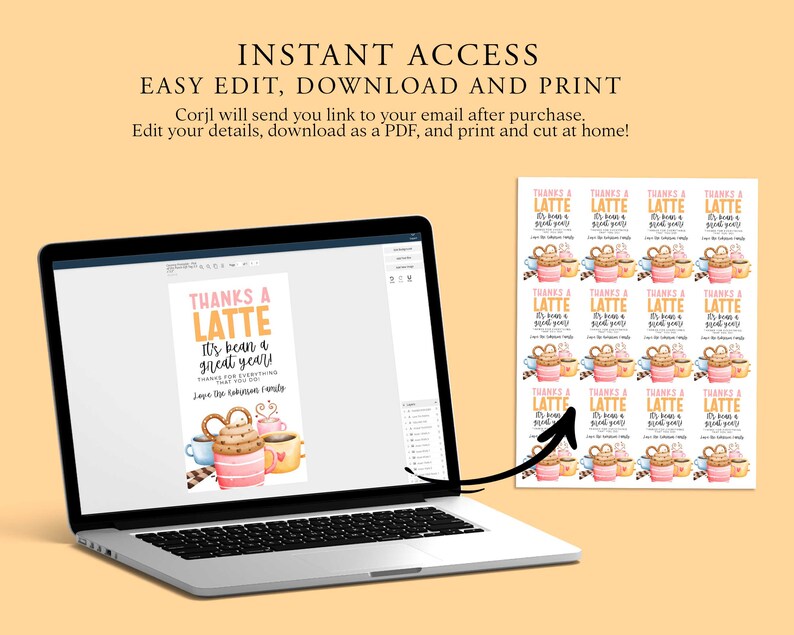 LATTE Appreciation Gift Tag, Teacher, Friends, Mothers Day, Valentine ...