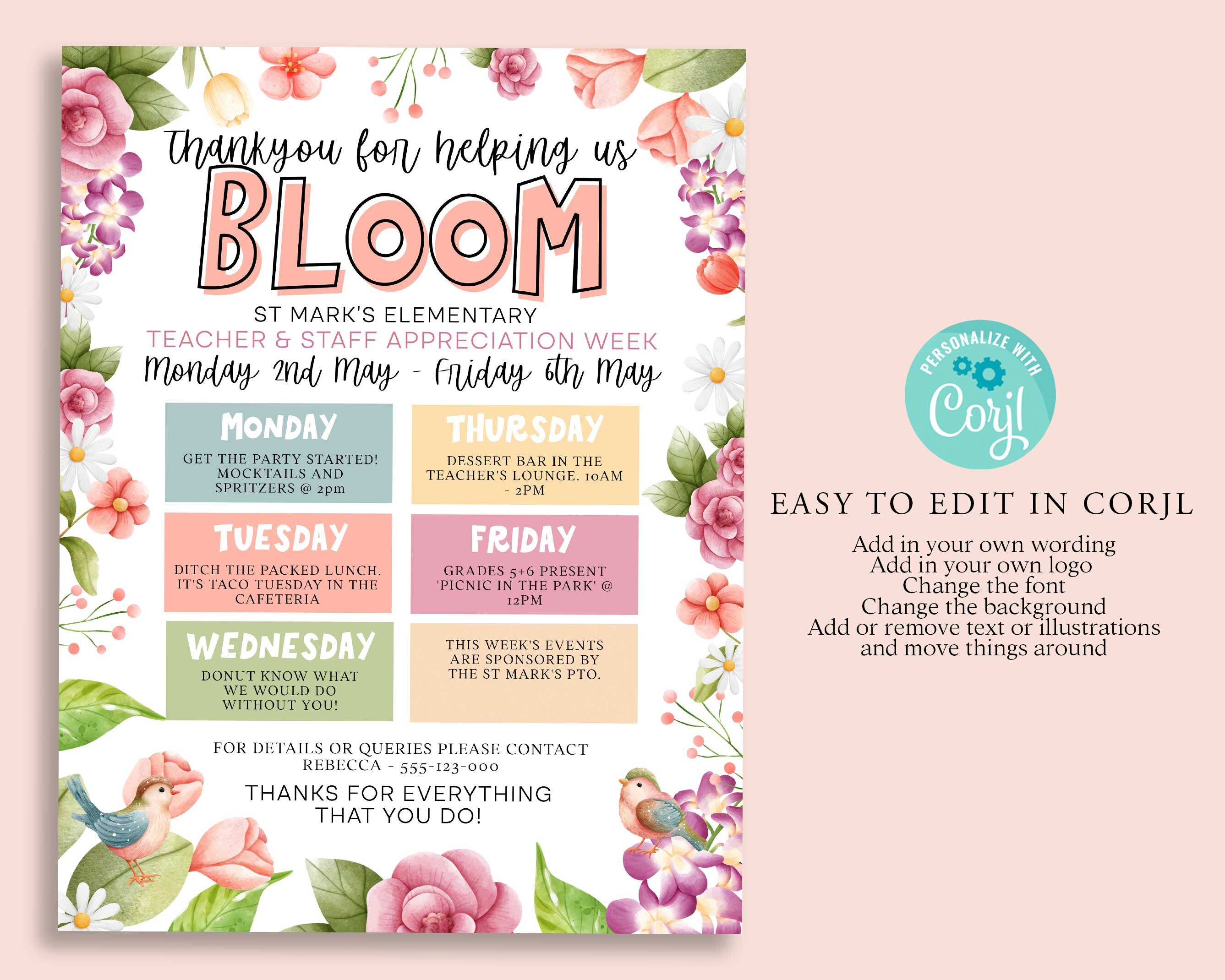 TEACHER APPRECIATION Editable Flyer Template, Staff Invite, Family ...