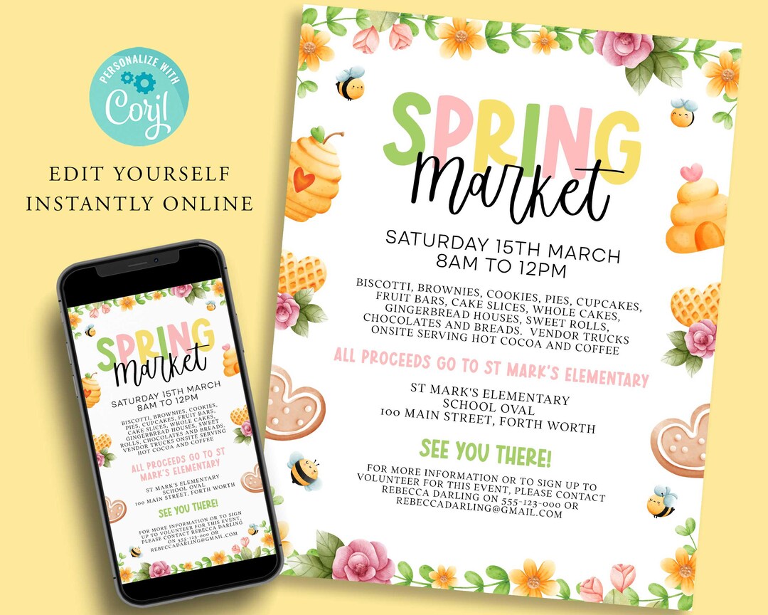 Editable SPRING MARKET Flyer Template, DIY Market Sale, Community Fair ...