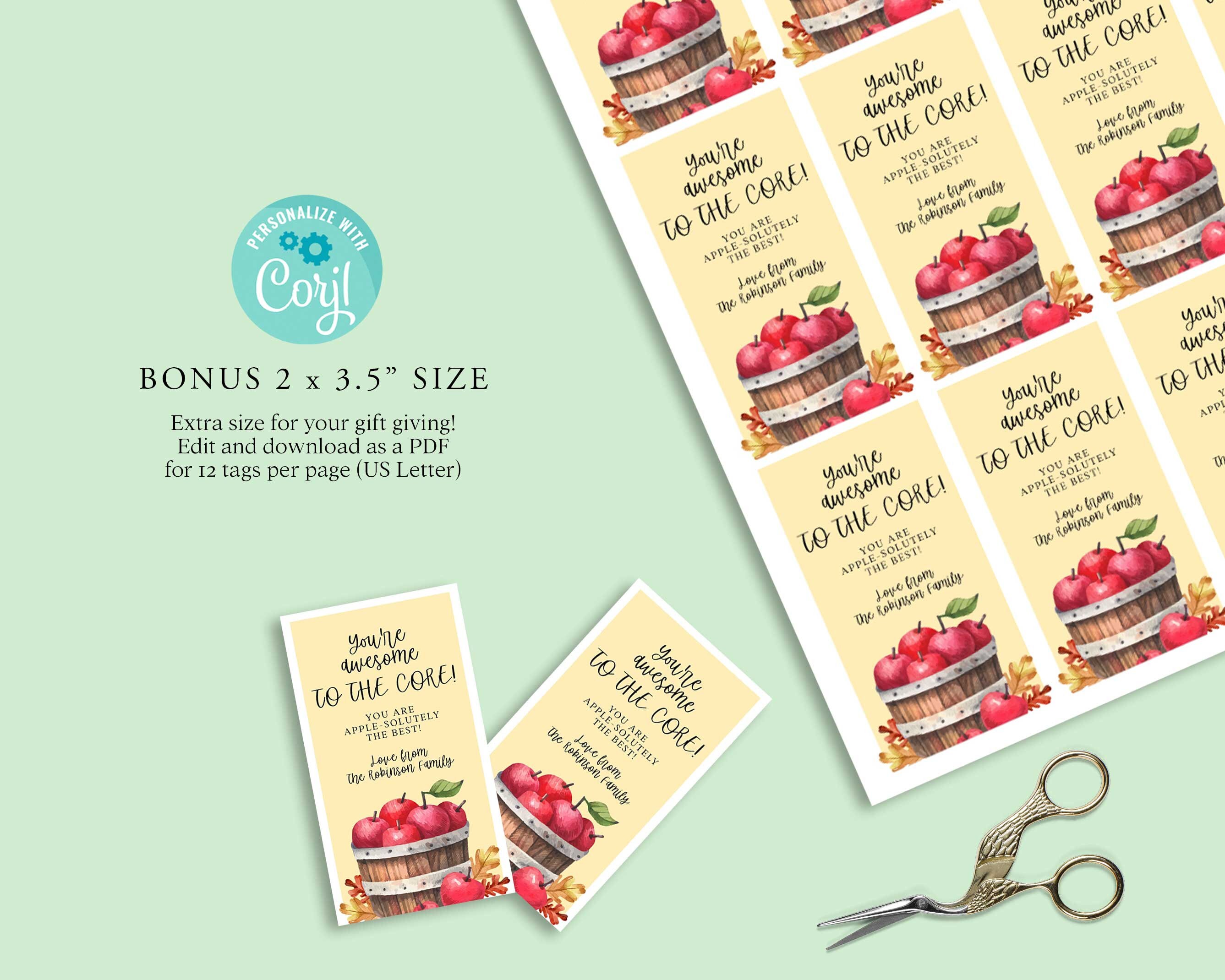 TEACHER Appreciation Gift Tag, Teacher, Friends, Thanksgiving Apple ...