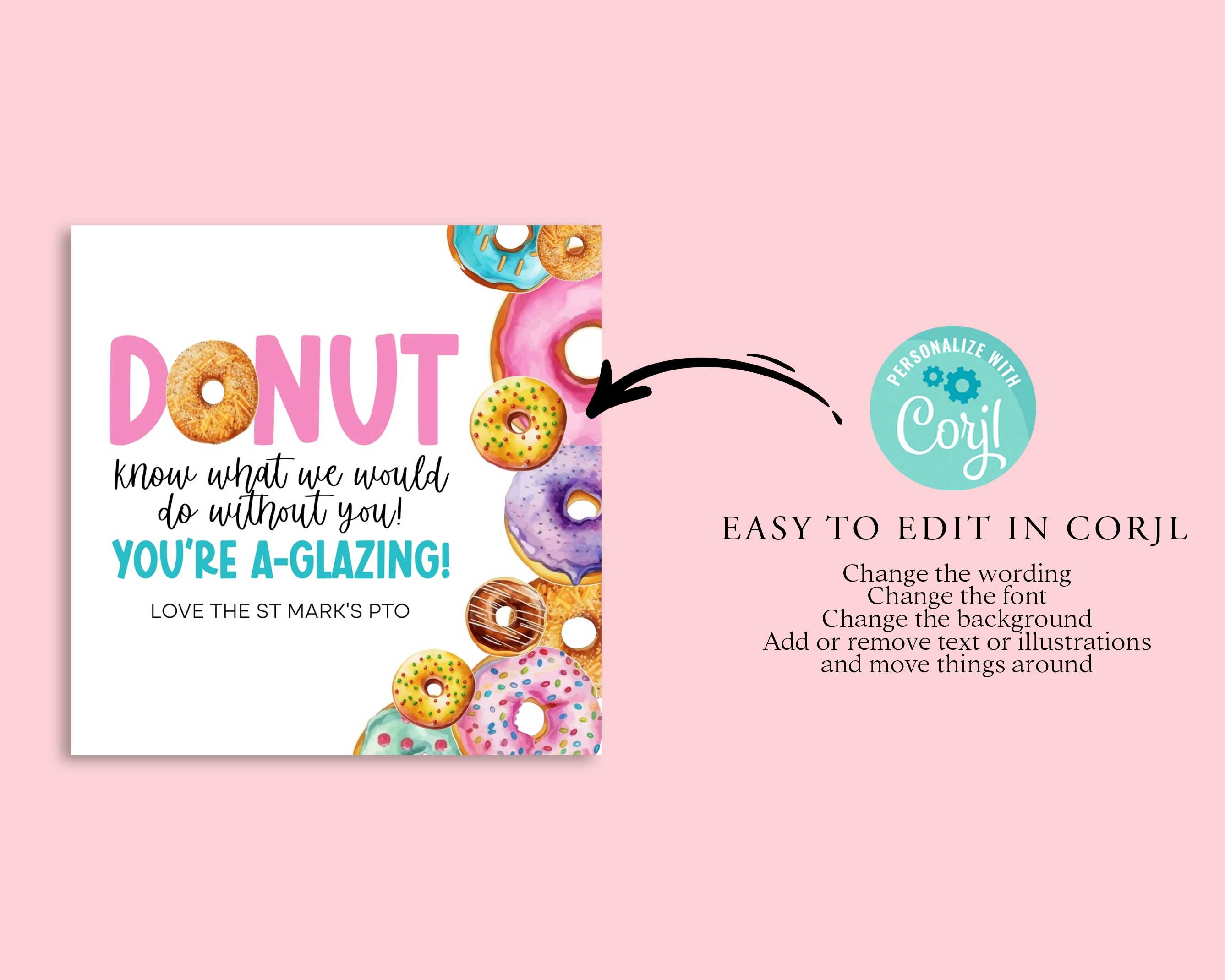 DONUT Appreciation Gift Tag, Teacher, Friends, Mothers Day, Valentine ...