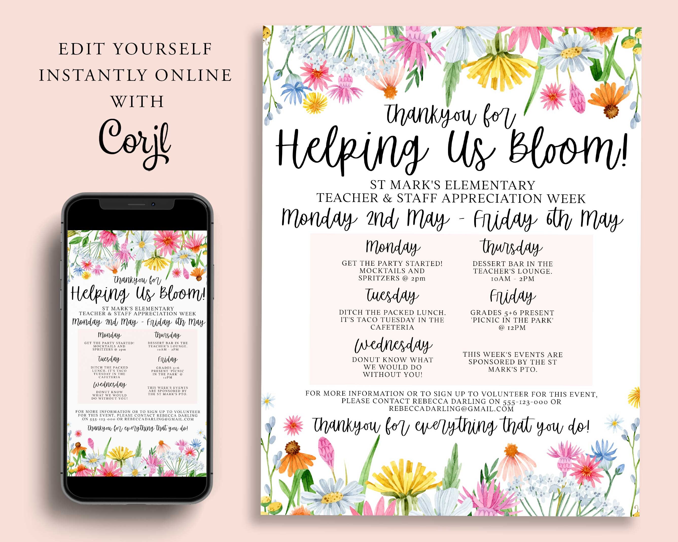 TEACHER APPRECIATION Editable Flyer Template, Staff Invite, Family ...