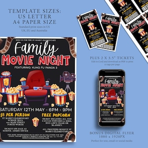 MOVIE NIGHT Fundraiser Editable Flyer Template, School Movie Night, PTO ...