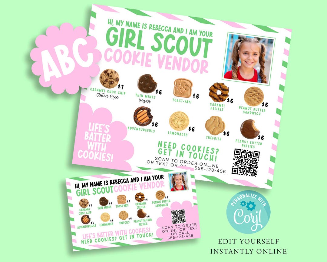 ABC Girl SCOUT Cookie, Business Card Menu, 2025, Cookie Menu, Cookie ...