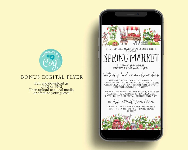 Editable SPRING MARKET Flyer Template, DIY Fundraiser, Community Fair ...