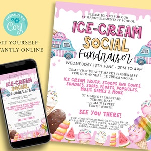 ICECREAM Social Fundraiser Editable Template, Flyer, Printable PTA ...