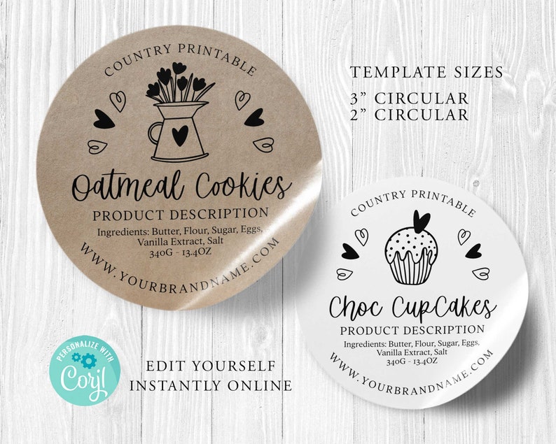 Editable ROUND Labels, Round Kraft Label, Baking Label Printable, Jar ...