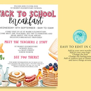BACK to School Breakfast Flyer, Printable PTA Flyer, School Breakfast ...
