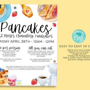 Editable PANCAKE Fundraiser Flyer Template, Teacher Appreciation ...