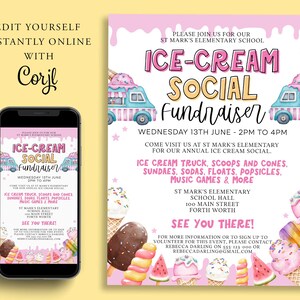 ICECREAM Social Fundraiser Editable Template, Flyer, Printable PTA ...