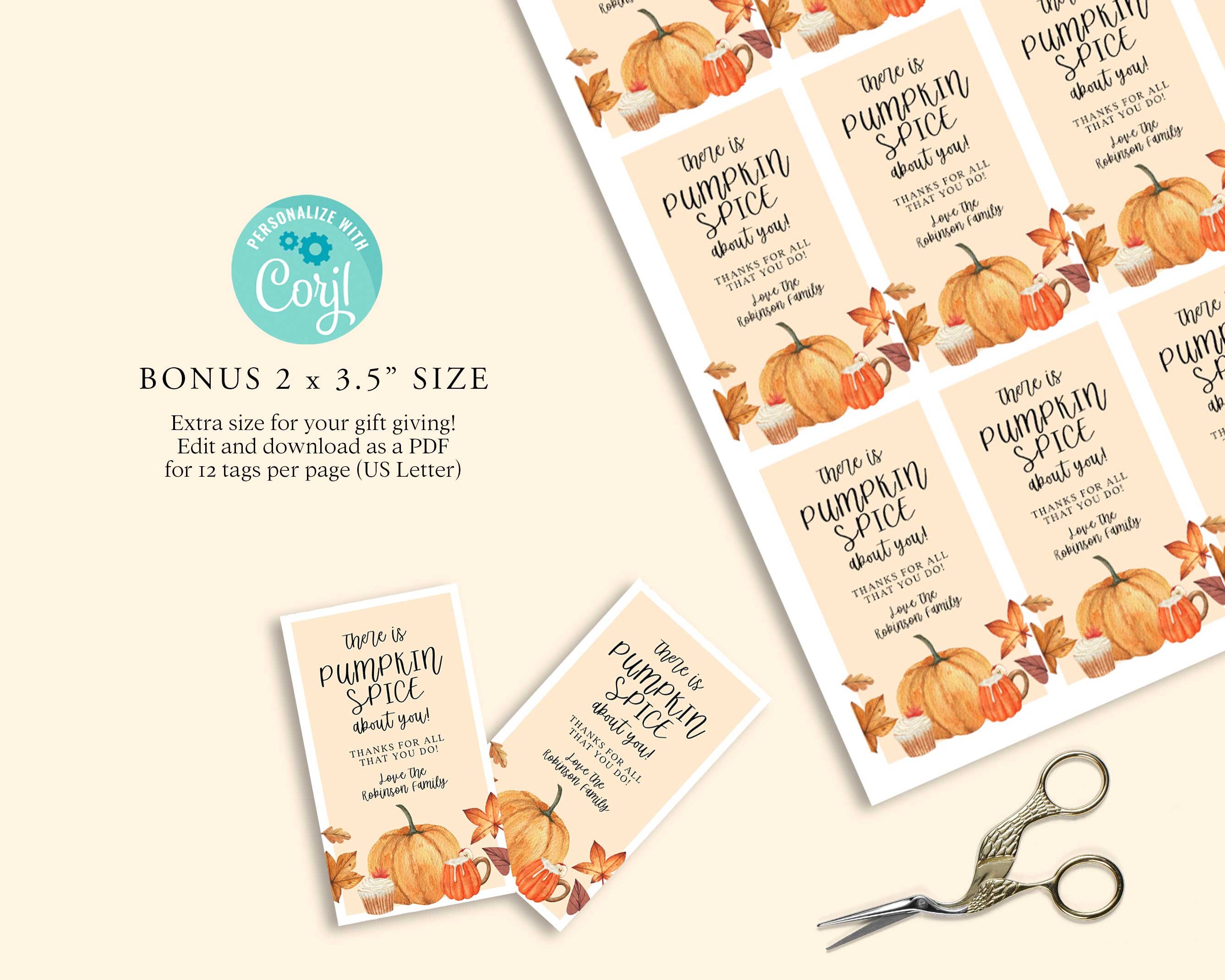 FALL Appreciation Gift Tag, Teacher, Friends, Thanksgiving Pumpkin ...