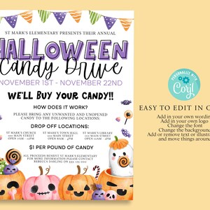 CANDY DRIVE Fundraiser Flyer, Printable PTA Flyer, Church, Community ...