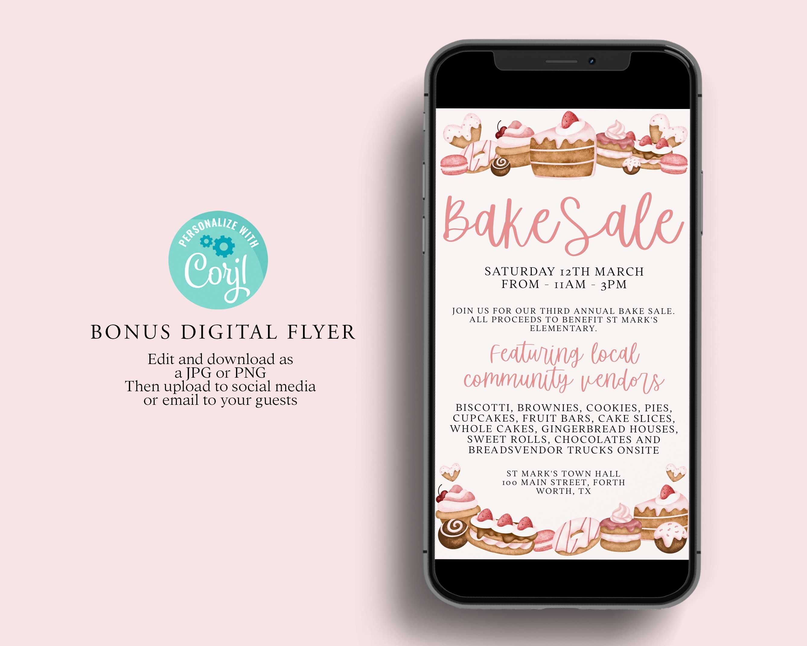 Editable BAKE SALE Flyer Template, DIY Market Sale, Community Fair ...