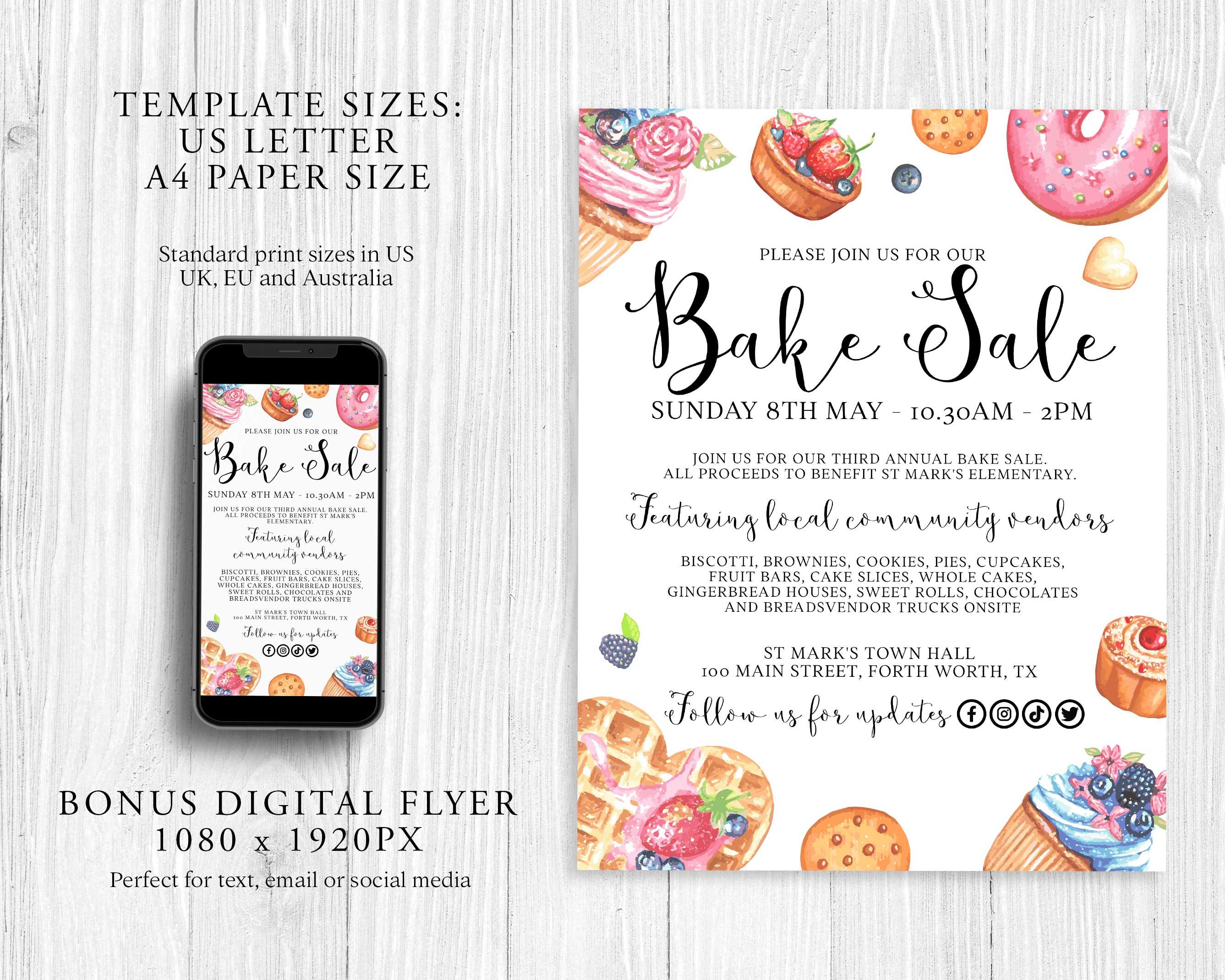 Editable BAKE SALE Flyer Template, DIY Market Sale, Community Fair ...