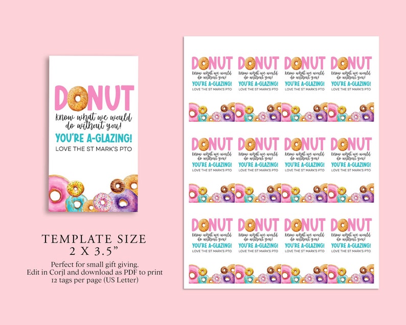 DONUT Appreciation Gift Tag, Teacher, Friends, Mothers Day, Valentine ...
