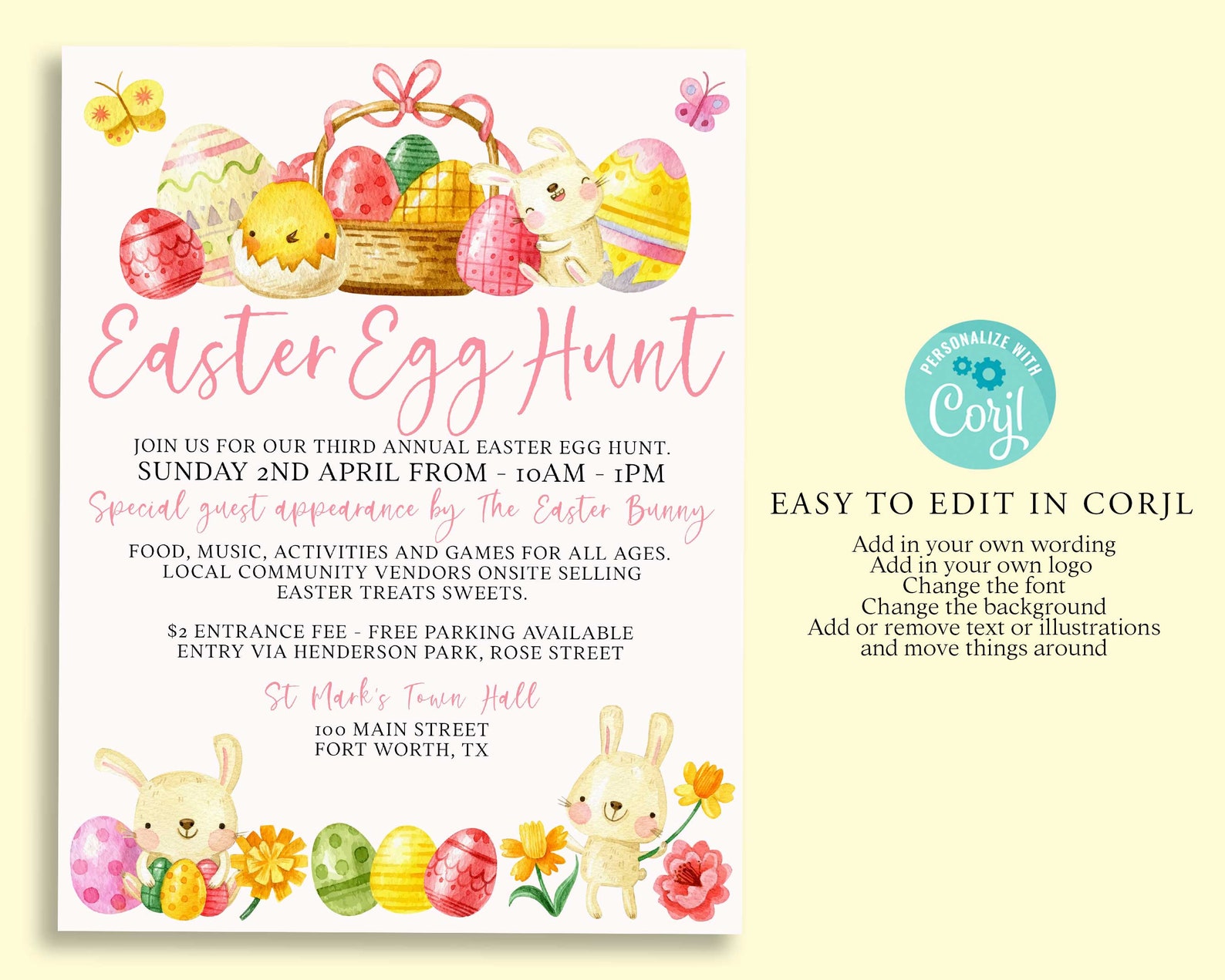 Editable EGG HUNT Flyer Template, EASTER Flyer, Diy Flyer, Spring ...