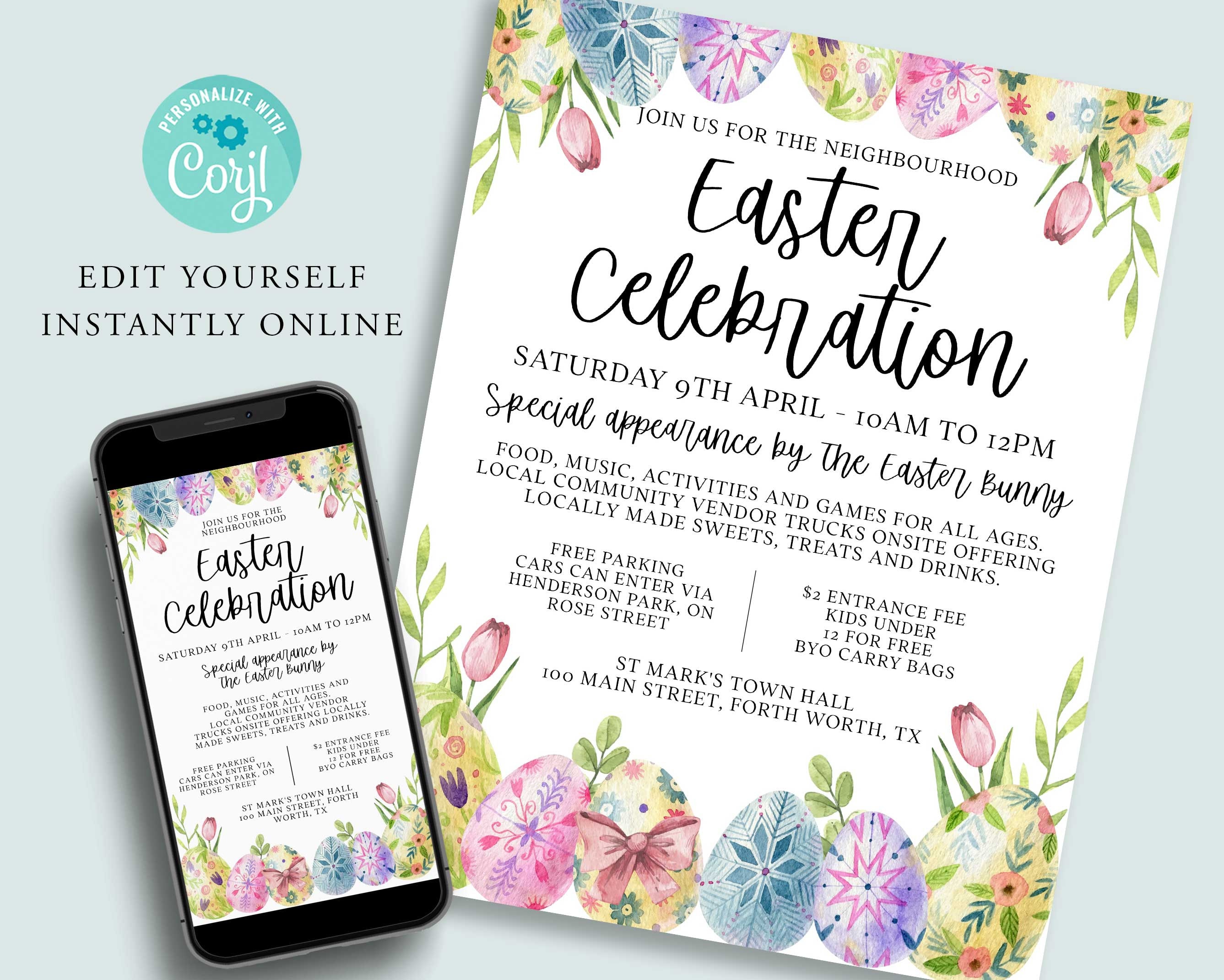Editable EASTER Celebration Flyer Template, SPRING Flyer, Diy Invite ...