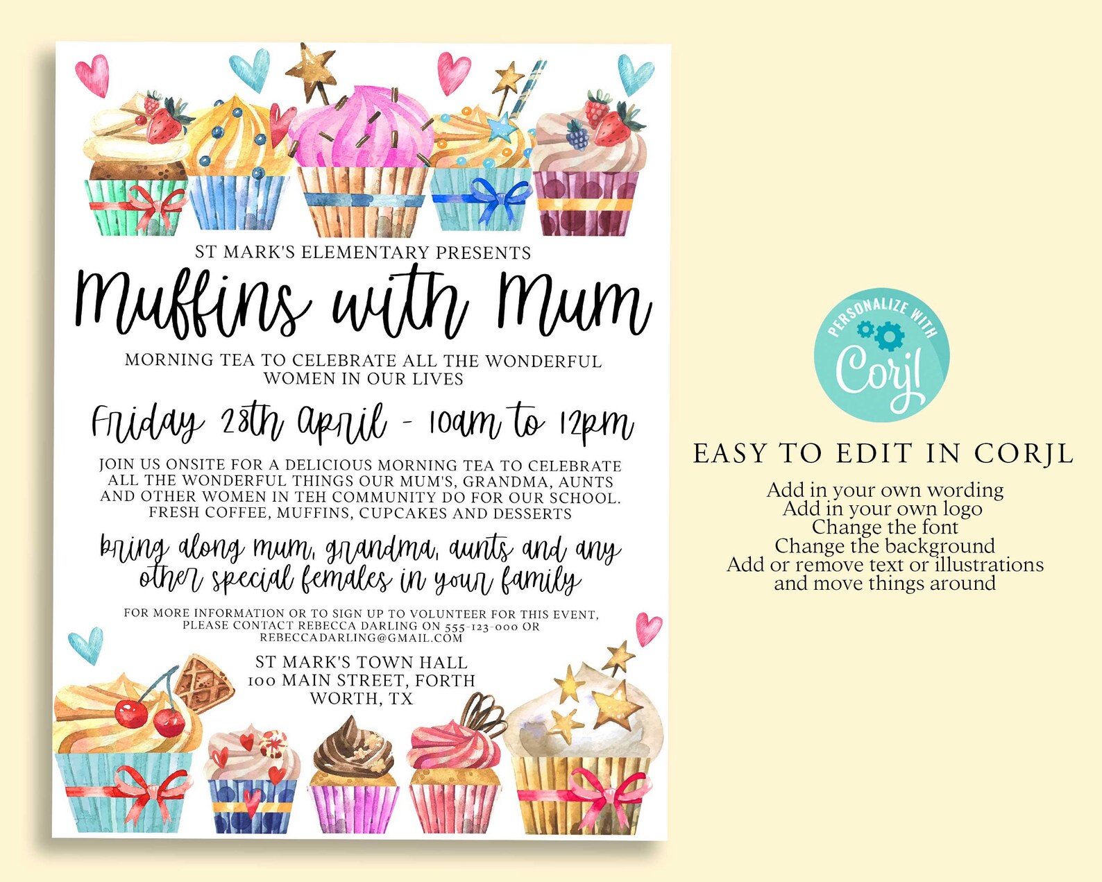 MOTHERS DAY Editable Flyer Template, Bake Sale, Fundraiser, Muffins ...