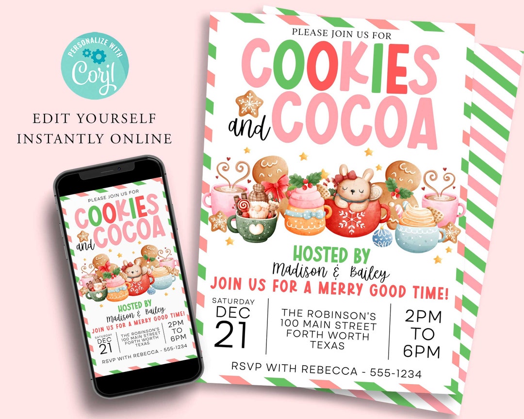 CHRISTMAS Cookies & Cocoa Party Flyer Editable Template, Jingle and ...