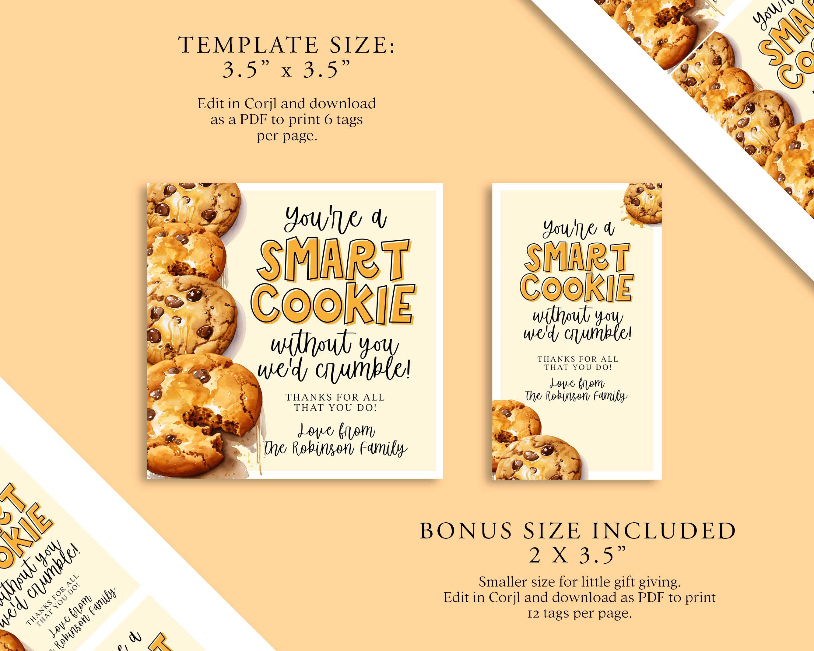 SMART COOKIE Appreciation Gift Tag, Teacher, Friends, Mothers Day ...