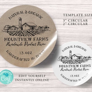 Round FARMHOUSE Editable Product Sticker, ORGANIC Circular Product ...