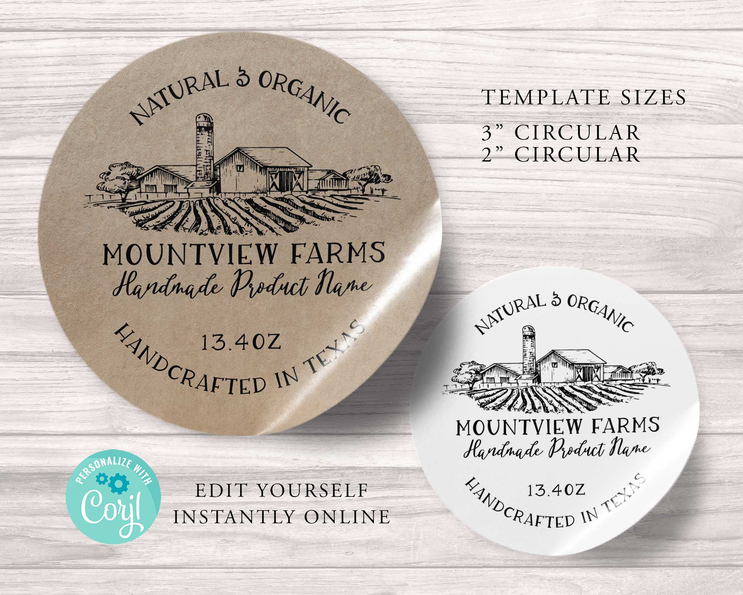 Round FARMHOUSE Editable Product Sticker, ORGANIC Circular Product ...