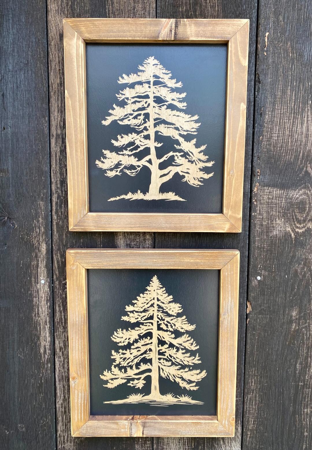 Set of Two Pictures, Pine Trees Laser Engraved and Framed in Pine ...