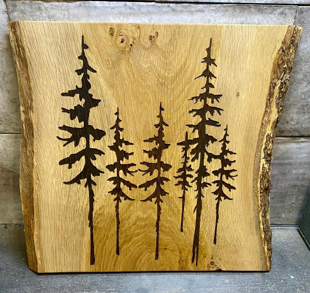 Forest Engraved on Live Edge Oak Plank. Rustic | Lodge Decor | Cabin ...