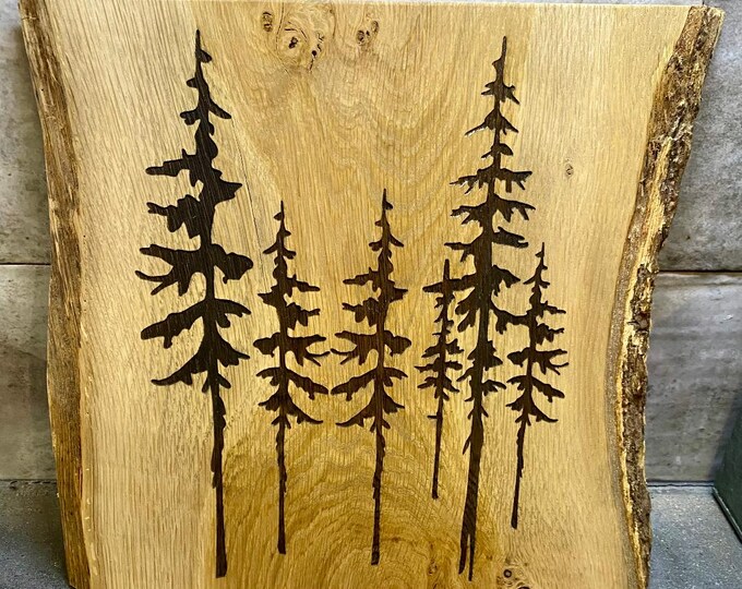 Forest Engraved on Live Edge Oak Plank. Rustic | Lodge Decor | Cabin ...