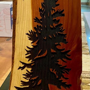 Wall Decor, Pine Tree and Stars. Deep Laser Engraving. Live Edge Cedar ...