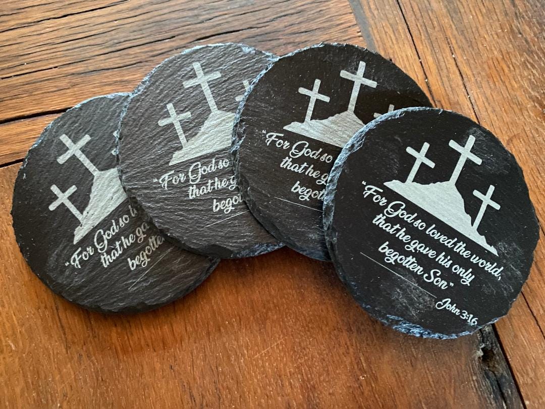 Slate Coasters, for God so Loved the World.....3 Crosses, Religious - Etsy