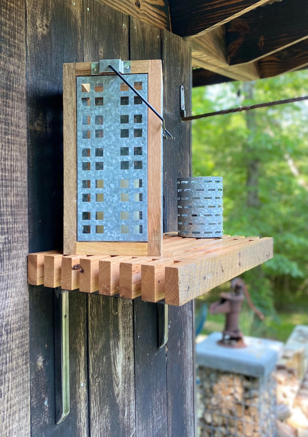 Oak Slat Shelf, Steel Tube Support Brackets, Rustic Industrial Style - Etsy
