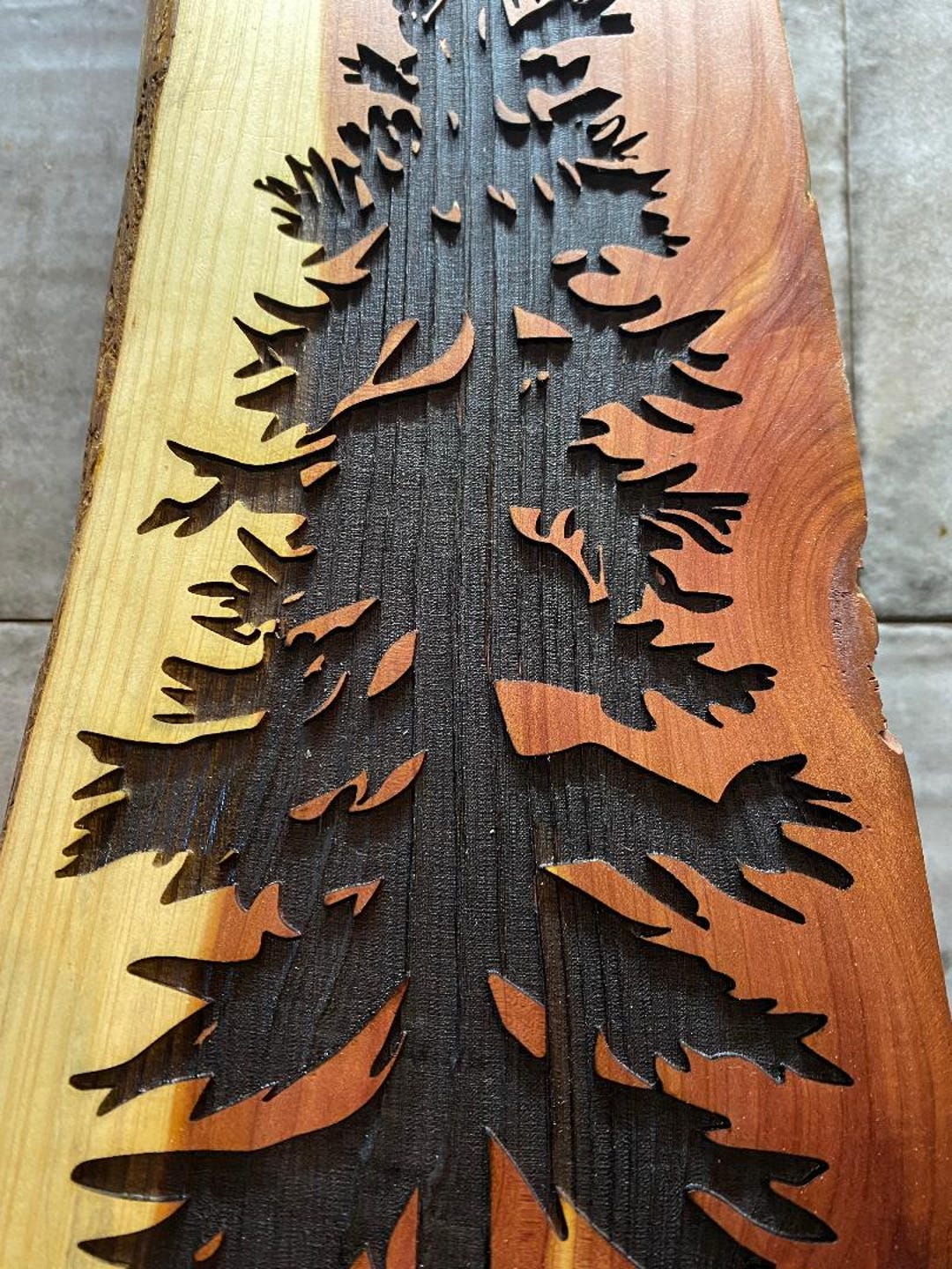 Wall Decor, Pine Tree and Stars. Deep Laser Engraving. Live Edge Cedar ...