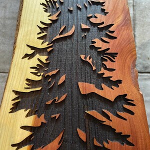 Wall Decor, Pine Tree and Stars. Deep Laser Engraving. Live Edge Cedar ...