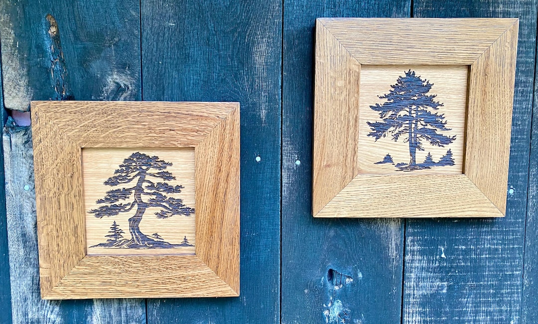 Oak Framed Pine Tree Engravings. Set of 2. Lodge Cabin Adirondack ...