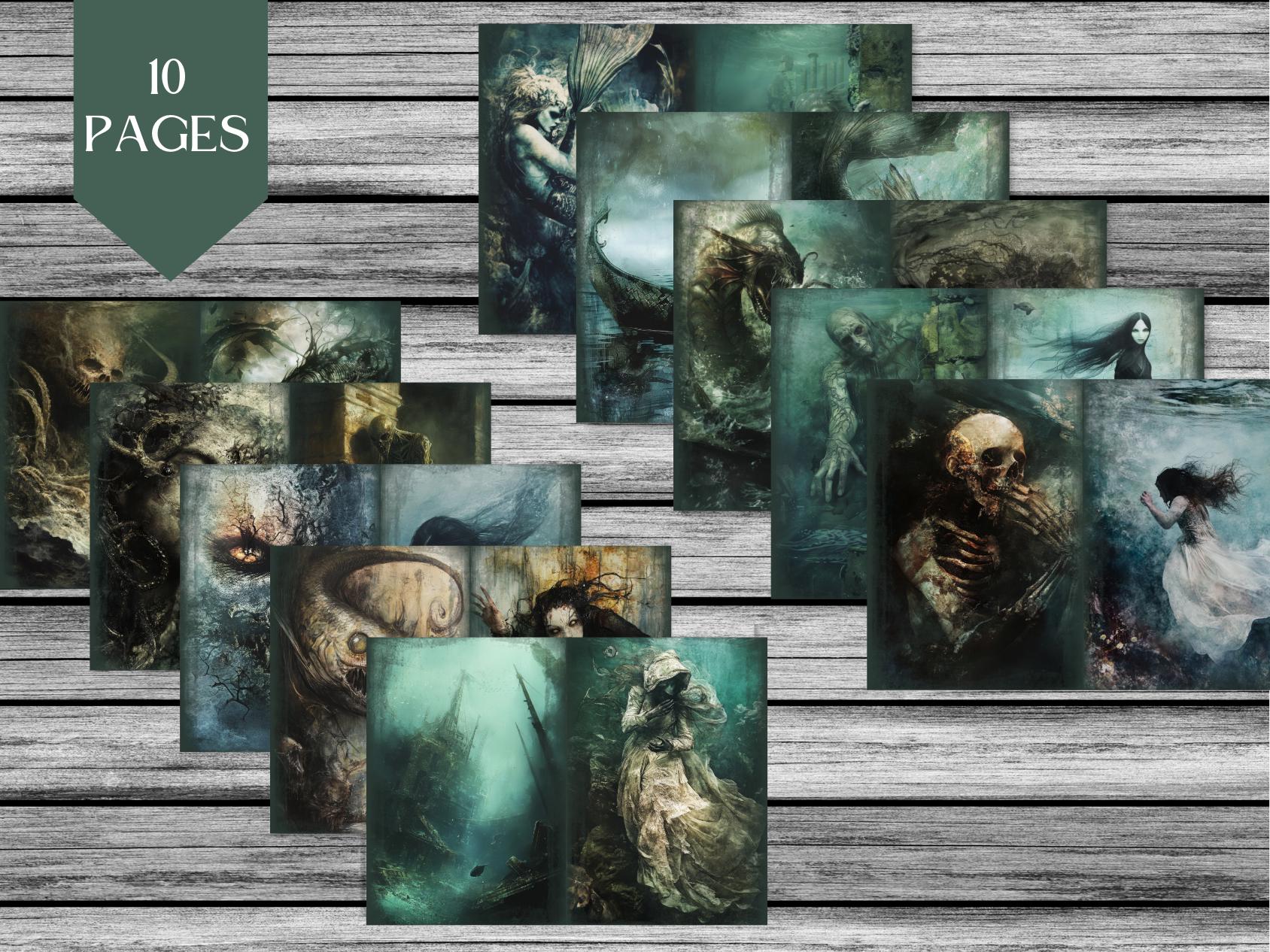 Cursed Ocean Journal Pages, Creepy Mermaid, Sea Monster, Spooky, Dark ...