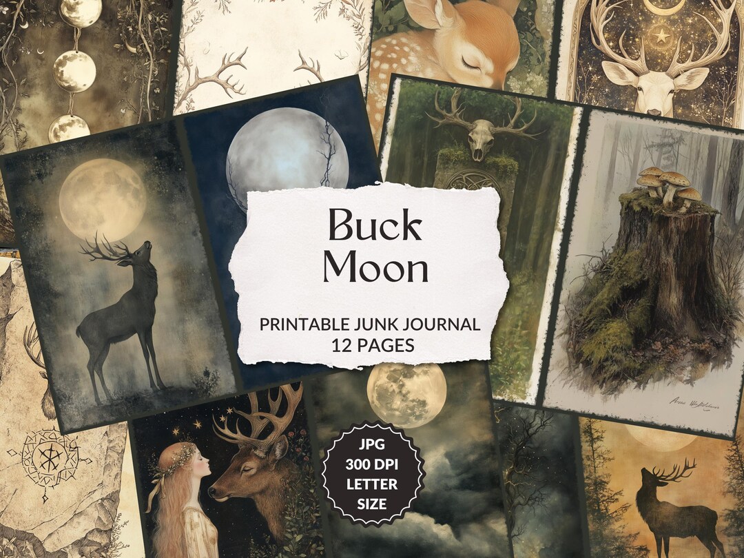 Deer Moon - Junk Journal Kit, Printable Buck Moon Ephemera, Thunder ...