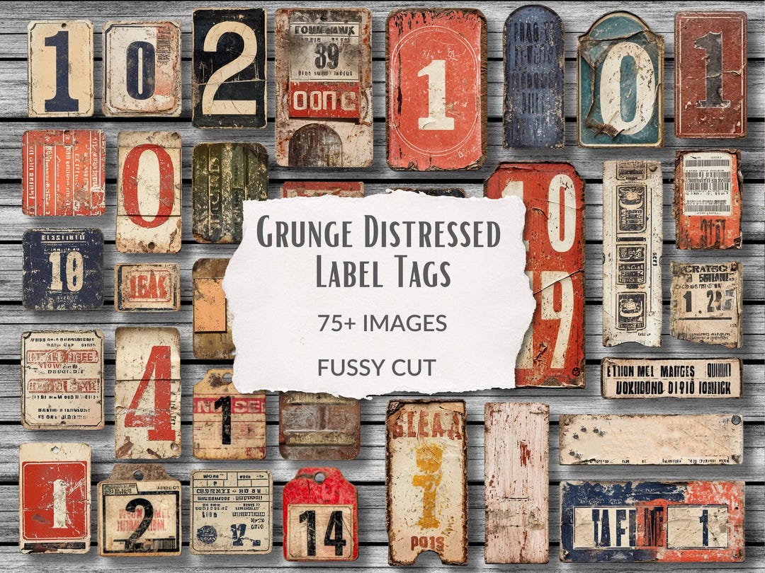 Distressed Grungy Number Labels – Vintage Tag, Printable Industrial ...