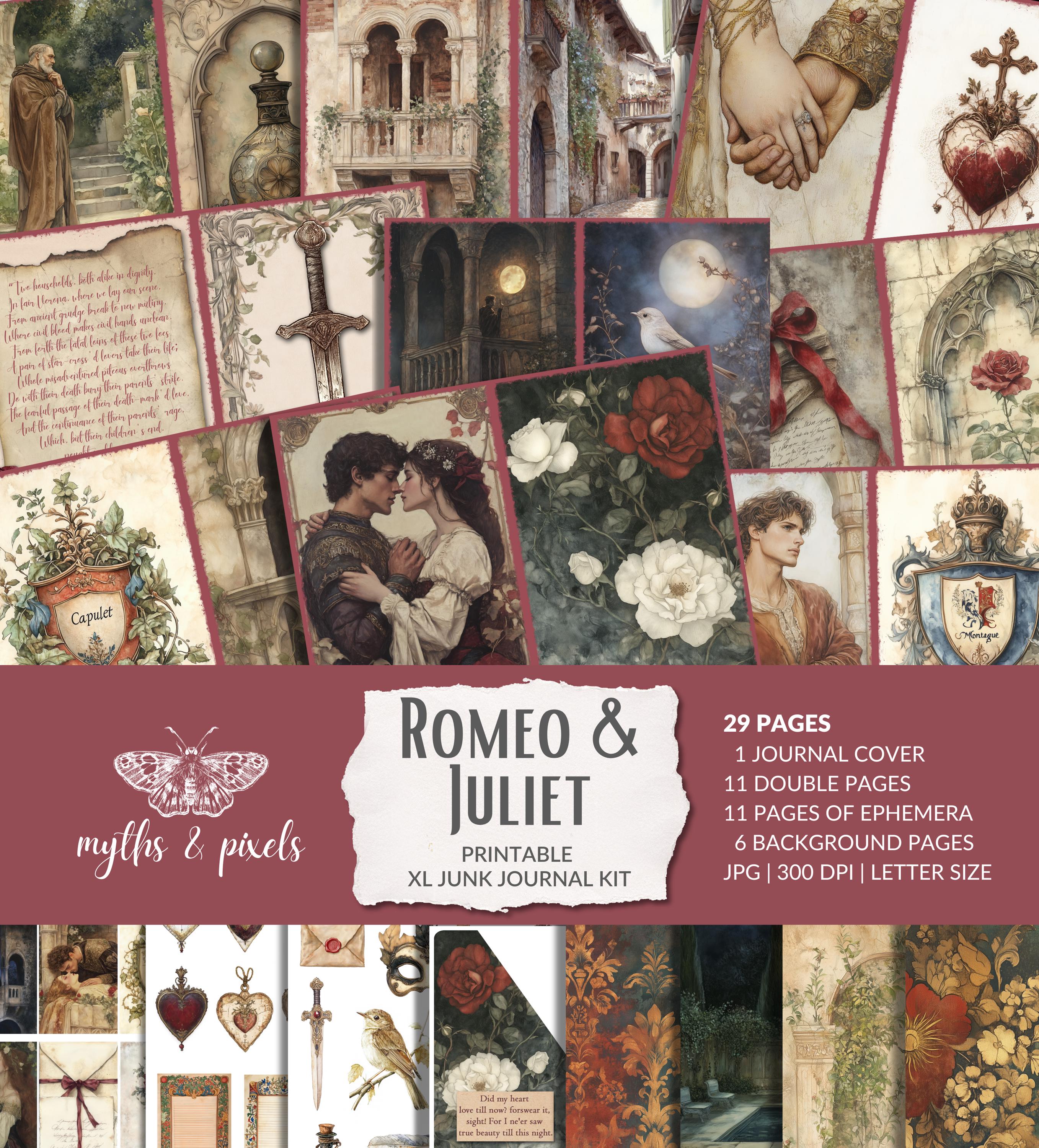 Romeo & Juliet Digital Junk Journal Bundle - 29 Printable Pages ...
