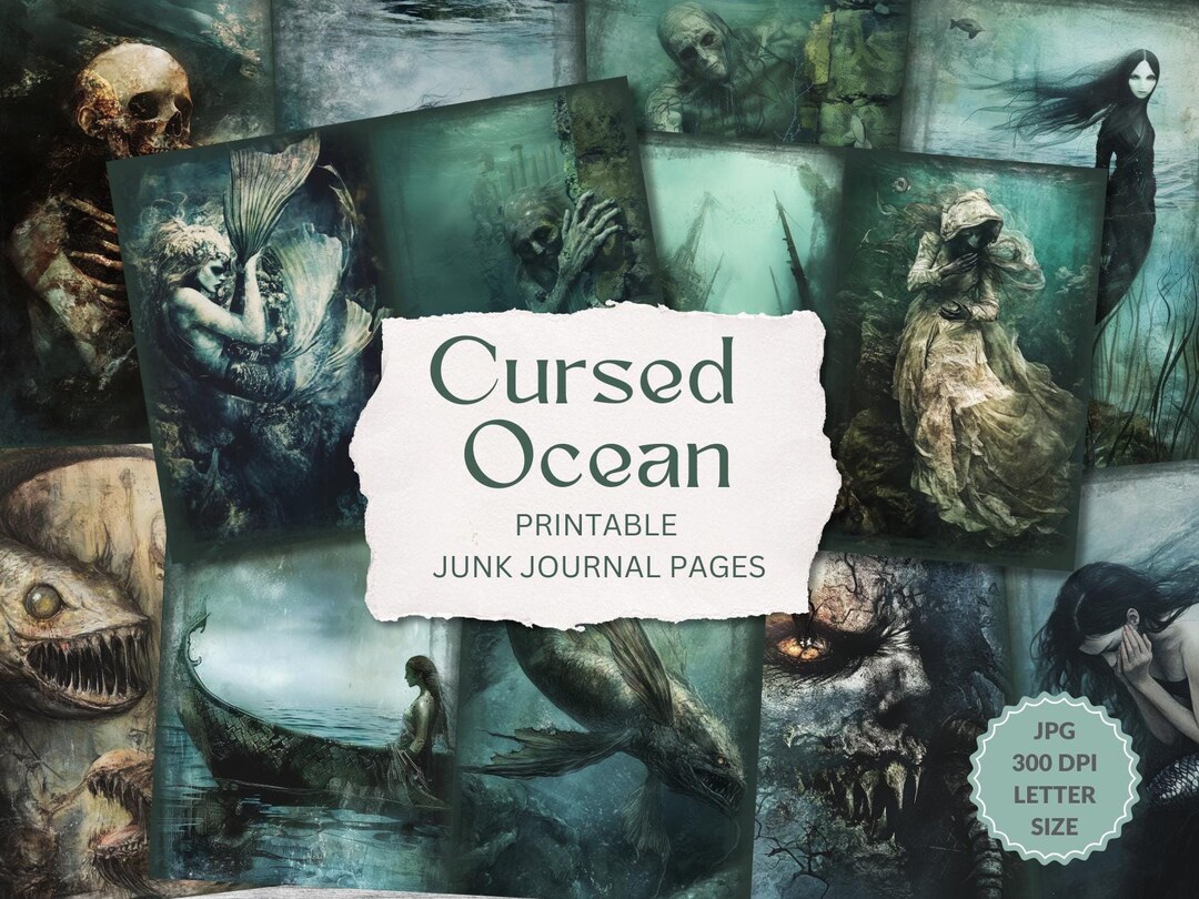Cursed Ocean Journal Pages, Creepy Mermaid, Sea Monster, Spooky, Dark ...