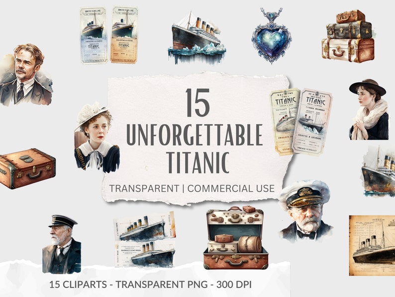 Titanic Inspired Ephemera Clipart PNG Watercolor Nostalgic Vintage ...
